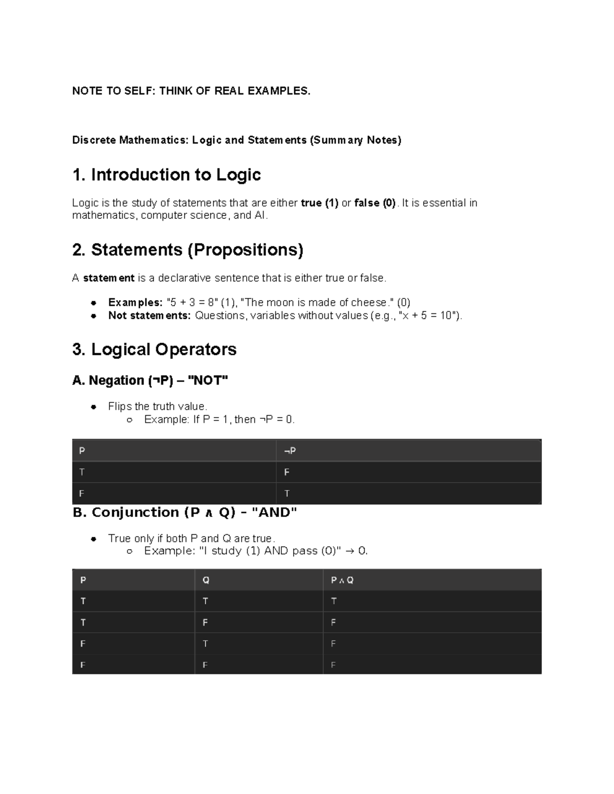 Discrete Mathematics: Logic & Statements Summary Notes (1) - Studocu