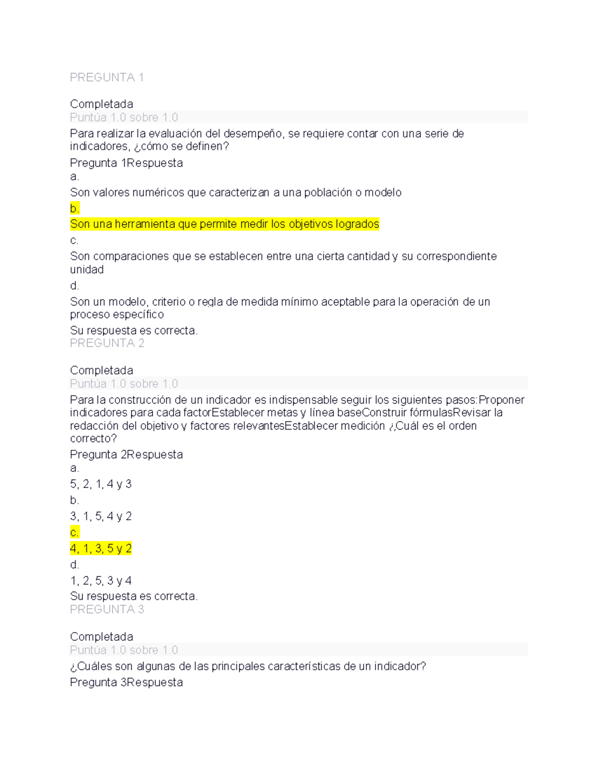 Evaluación e Indicadores del Desempeño - Preguntas y Respuestas - Studocu