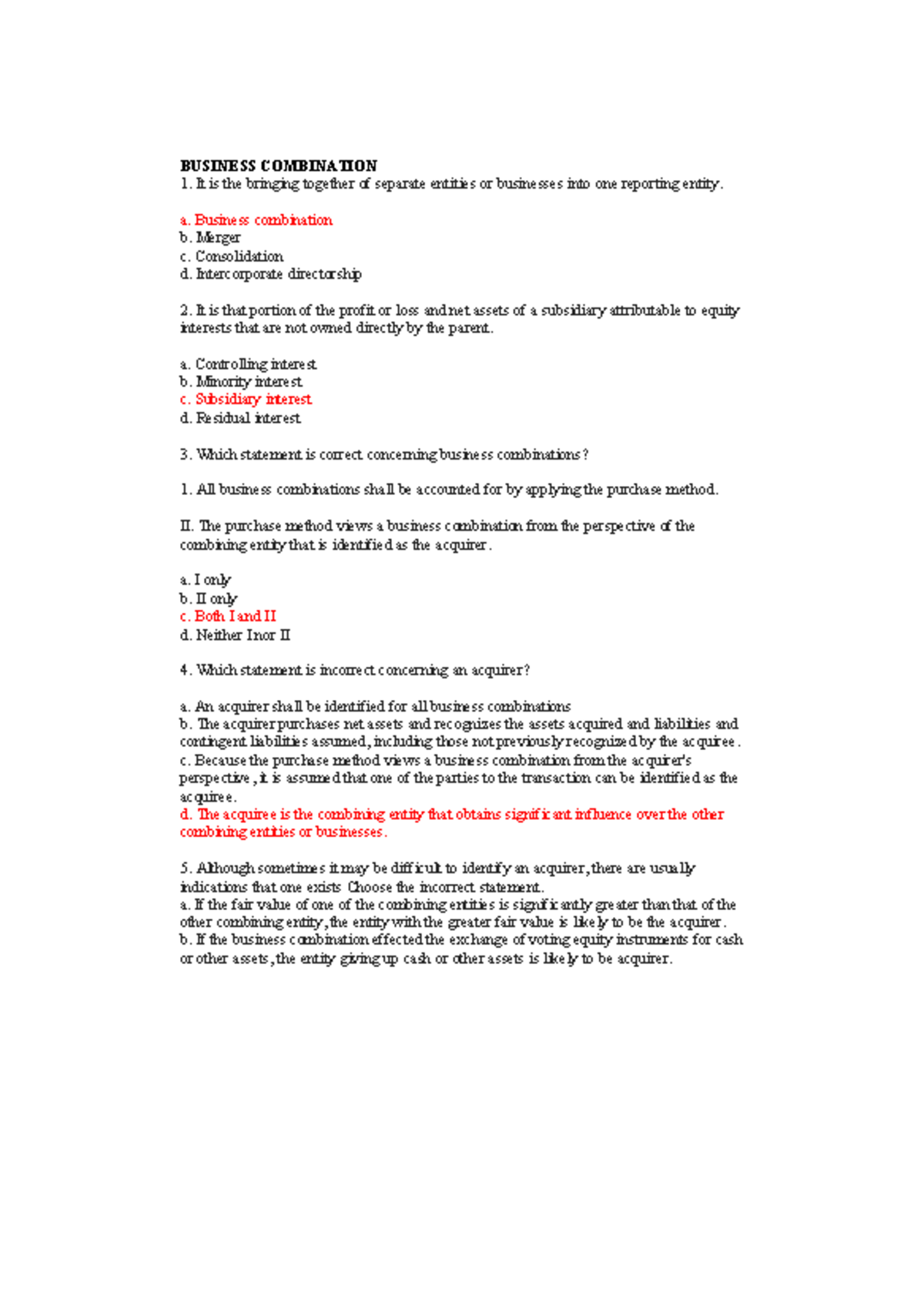 BUSCOM 1: Business Combinations Practice Material - Studocu