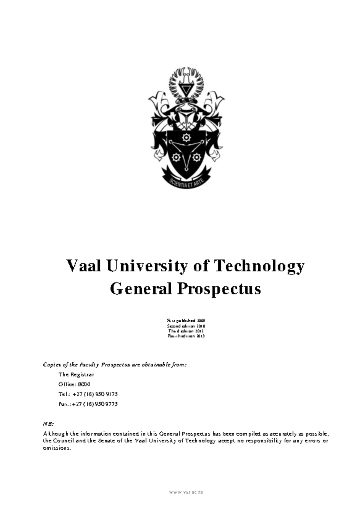 VUT General Prospectus Overview 2013 Edition - Studocu