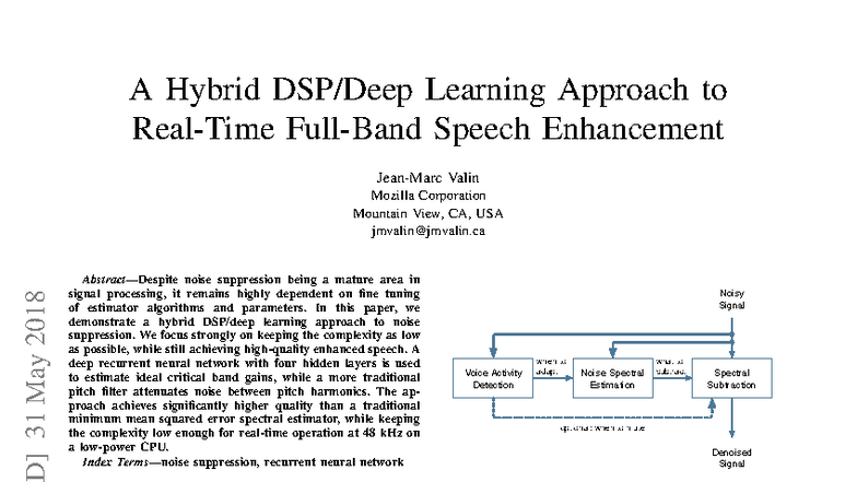 A Hybrid DSP Deep Learning Approach to Real-Time Speech Enhancement - Studocu