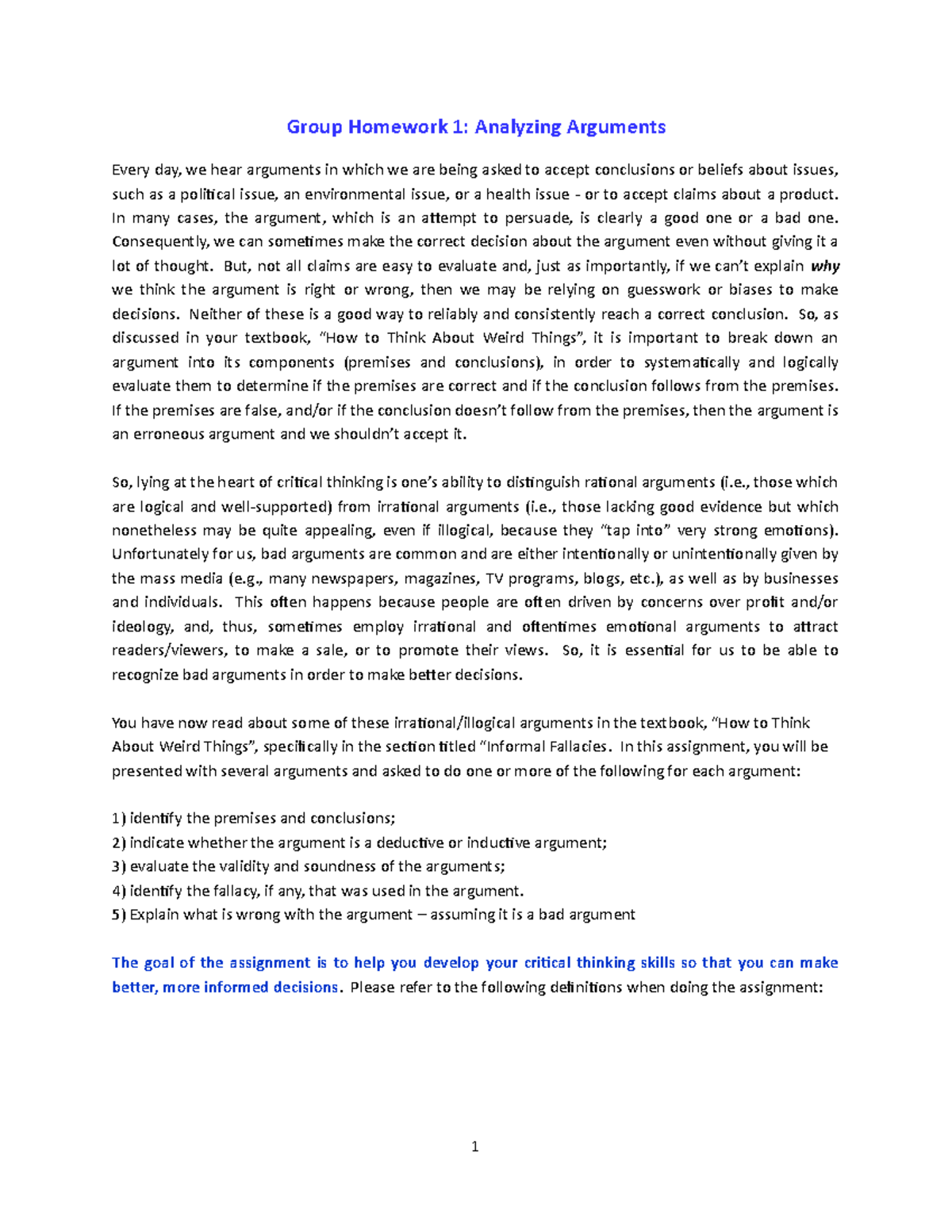 Argument Analysis HW - Group Homework 1: Analyzing Arguments Every day ...