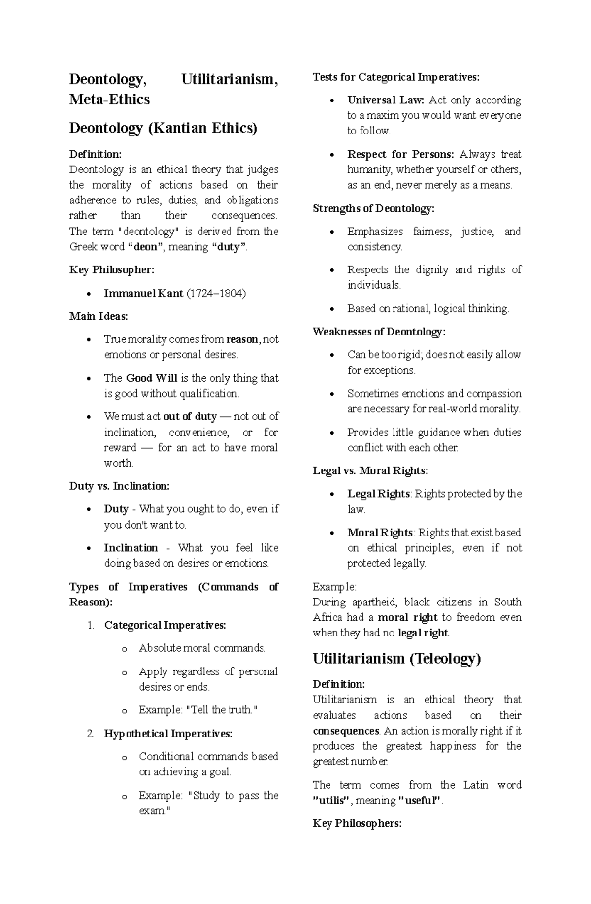 PHIL 101: Deontology vs. Utilitarianism - Key Concepts and Theories ...
