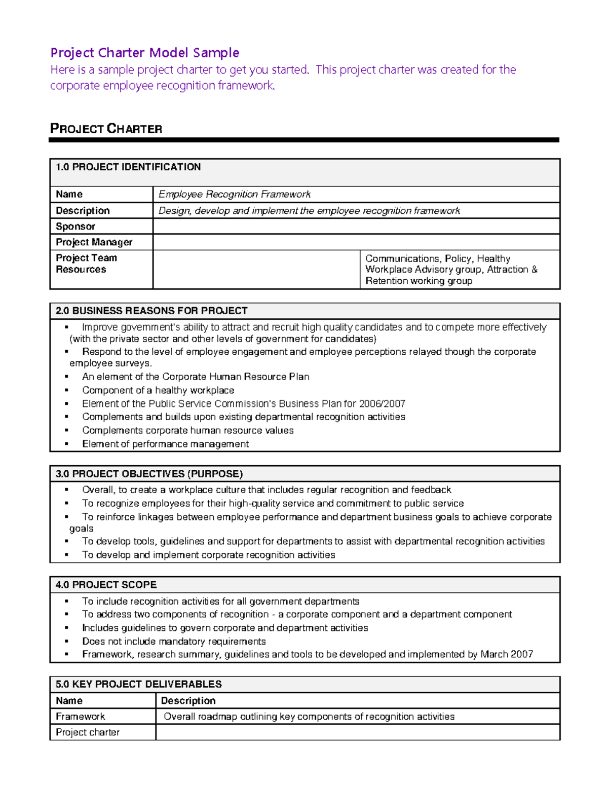 Sample-Project-Charter - Project Charter Model Sample Here is a sample ...