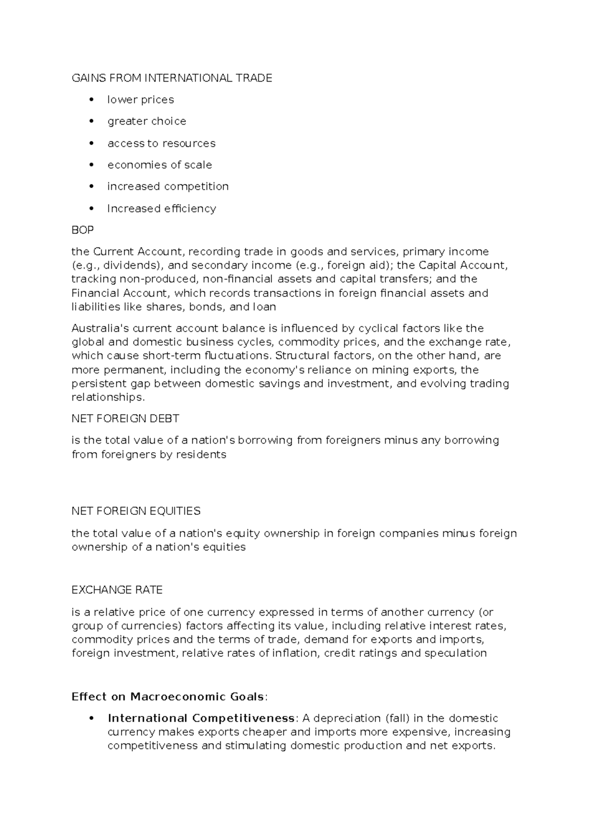 GAINS FROM INTERNATIONAL TRADE: Summary Notes for UNIT 3 AOS 3 - Studocu