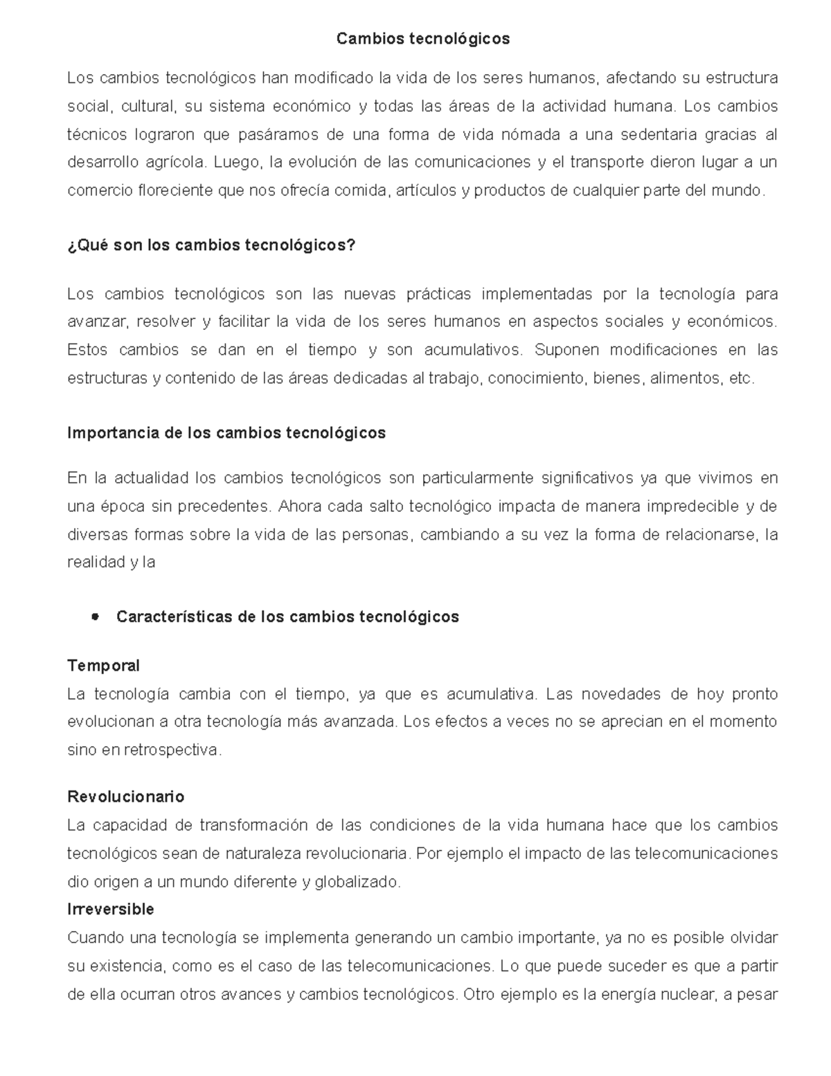 Guía de Cambios Tecnológicos - Primero Básico - Cuarto Bimestre - Studocu