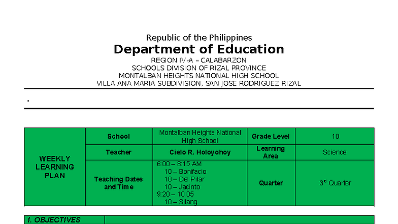G10 Science Lesson Plan: Understanding the Nervous System - Studocu