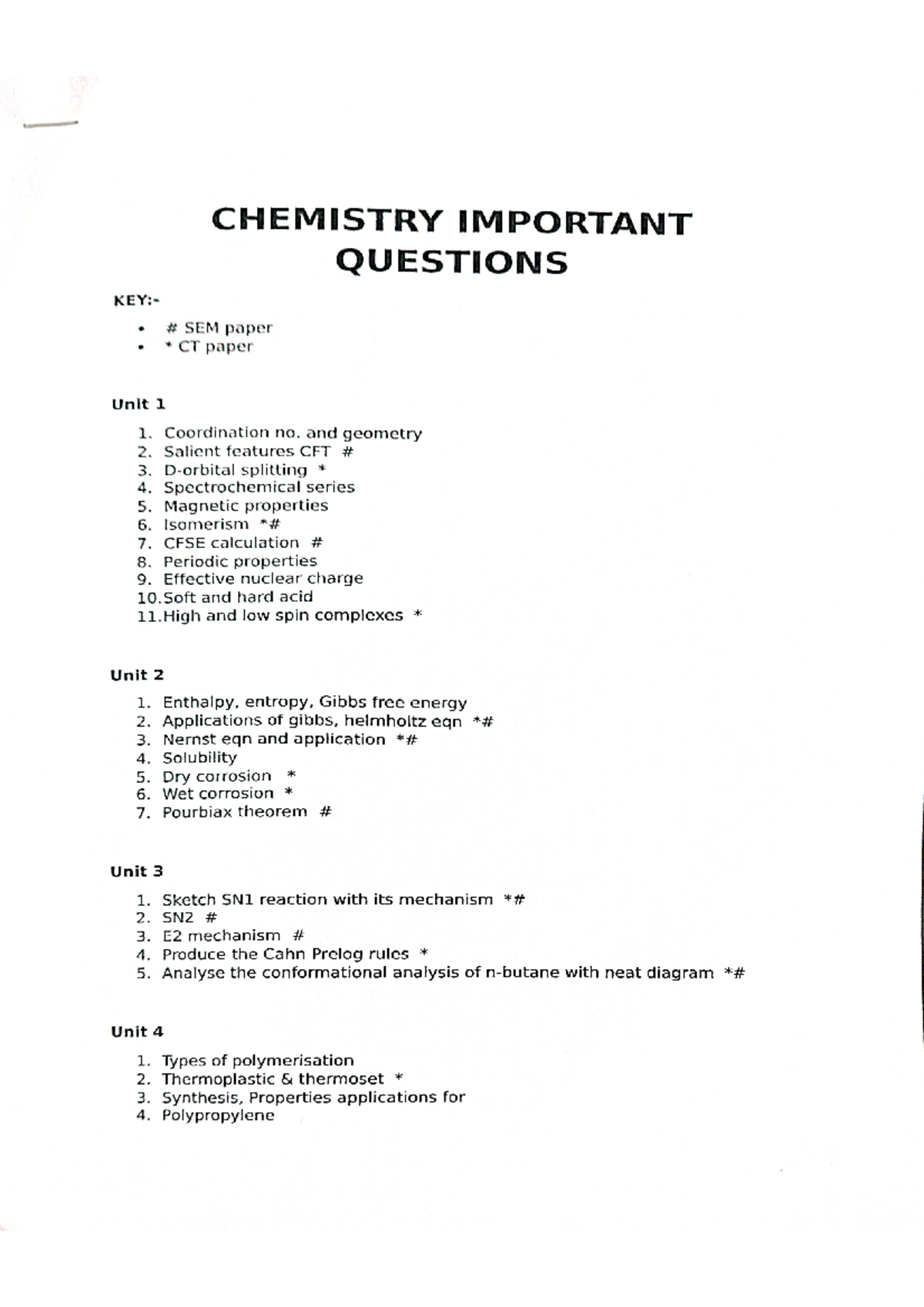 Chemistry imp questions for ct & sem 240924 102107 - CHEMISTRY ...