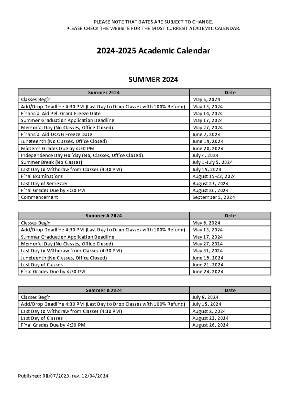 2024 2025 academic calendar 12424 - PLEASE NOTE THAT DATES ARE SUBJECT ...