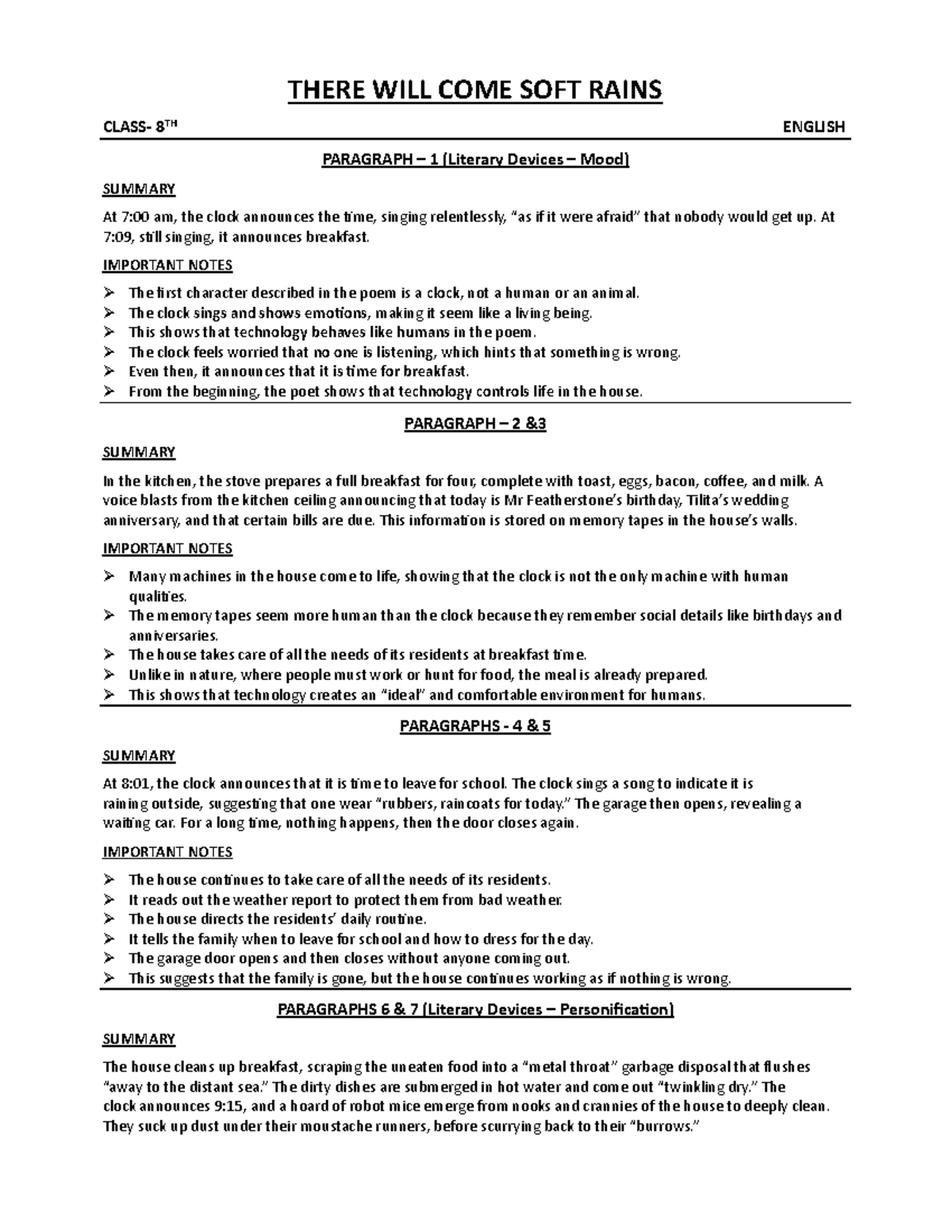 8TH ENGLISH: "There Will Come Soft Rains" Summary & Literary Devices ...