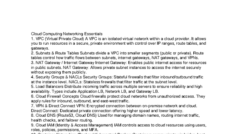 Cloud Networking Essentials: VPC, Subnets, Security & More - Studocu