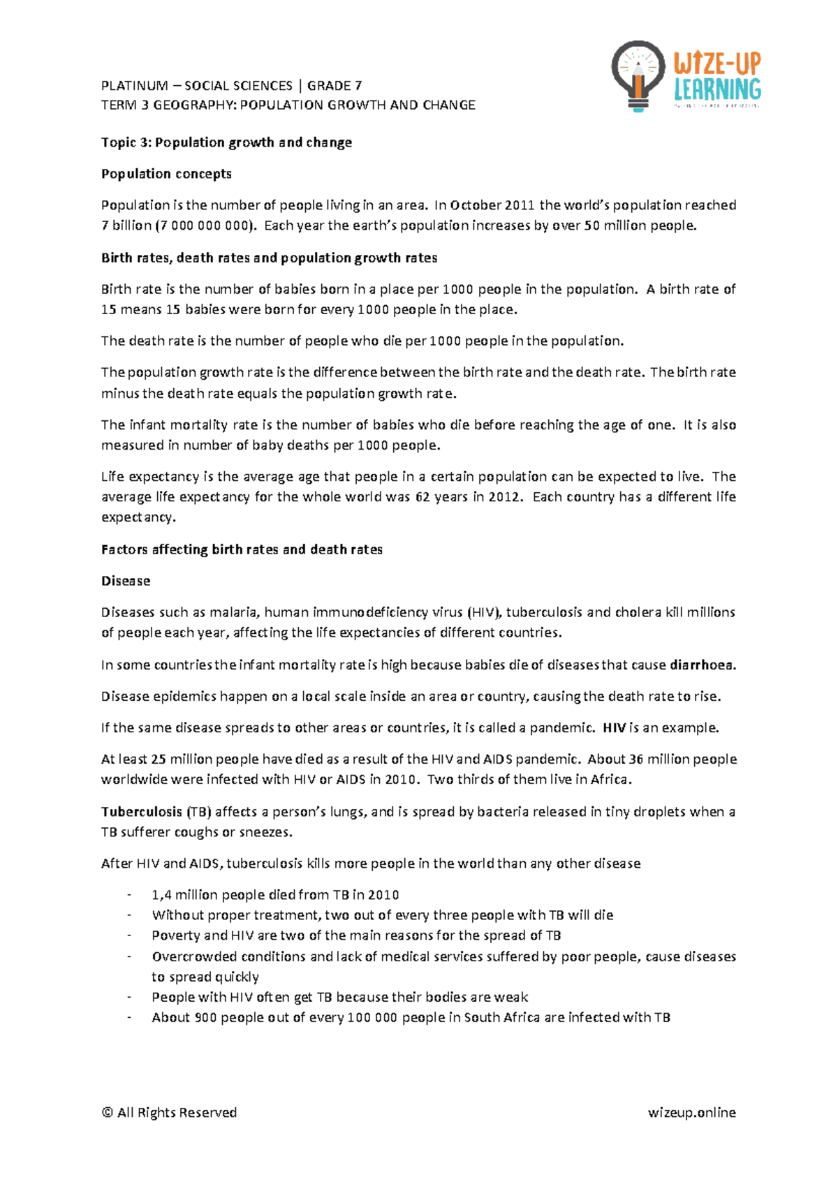 Geography Grade 7 Term 3: Population Growth & Change Insights - Studocu