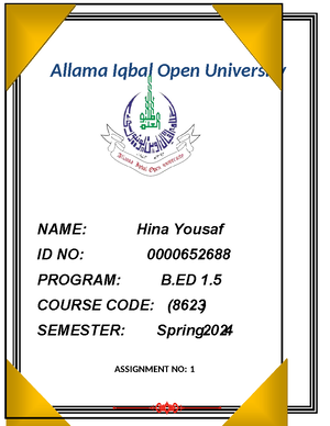 Past Papers Guide(8623) - ELEMENTARY EDUCATION B. 1 year good Course Code 8623 Units PAST PAPERS ...