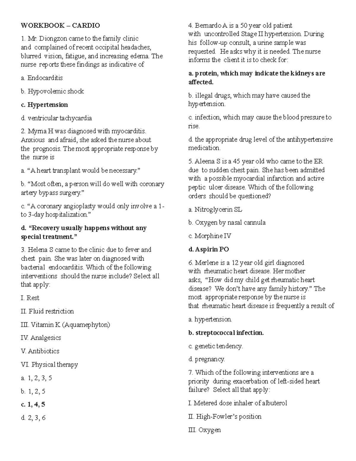 Cardio - Review Materials & Answer Key for Exam Prep - Studocu