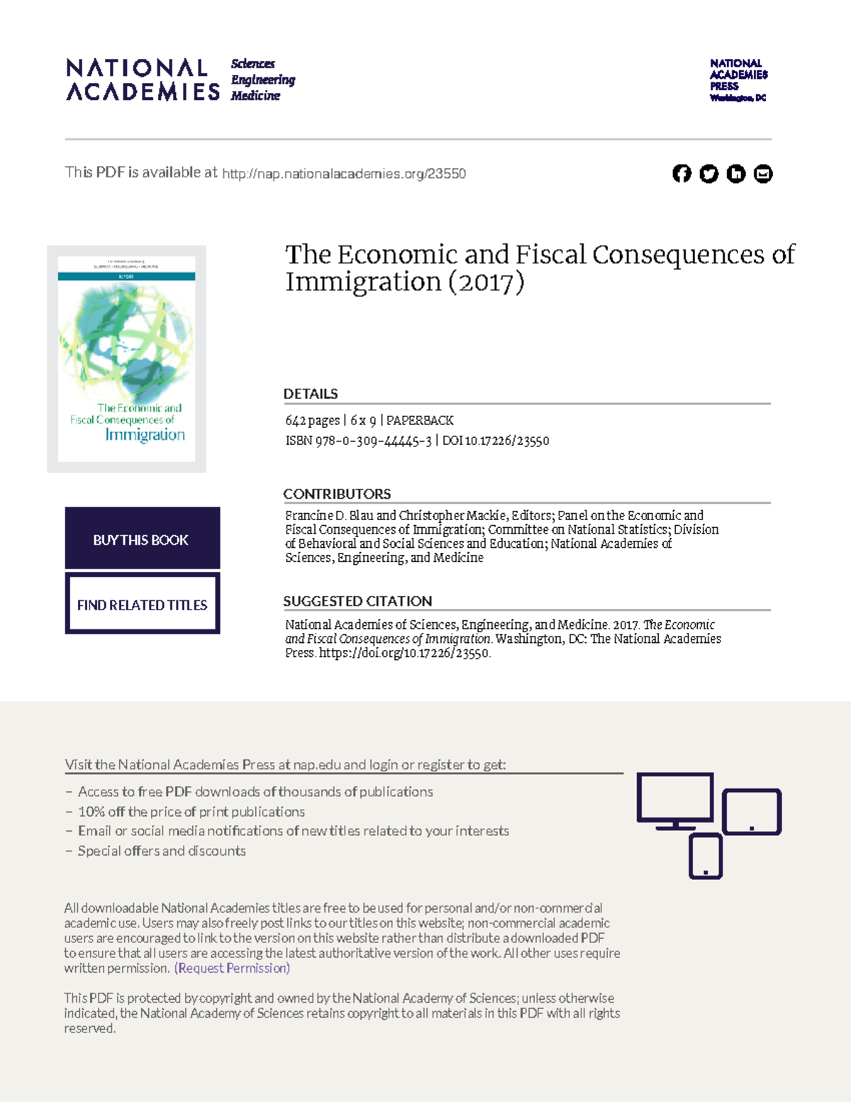 NAS Report: Economic & Fiscal Consequences of Immigration (2017) - Studocu