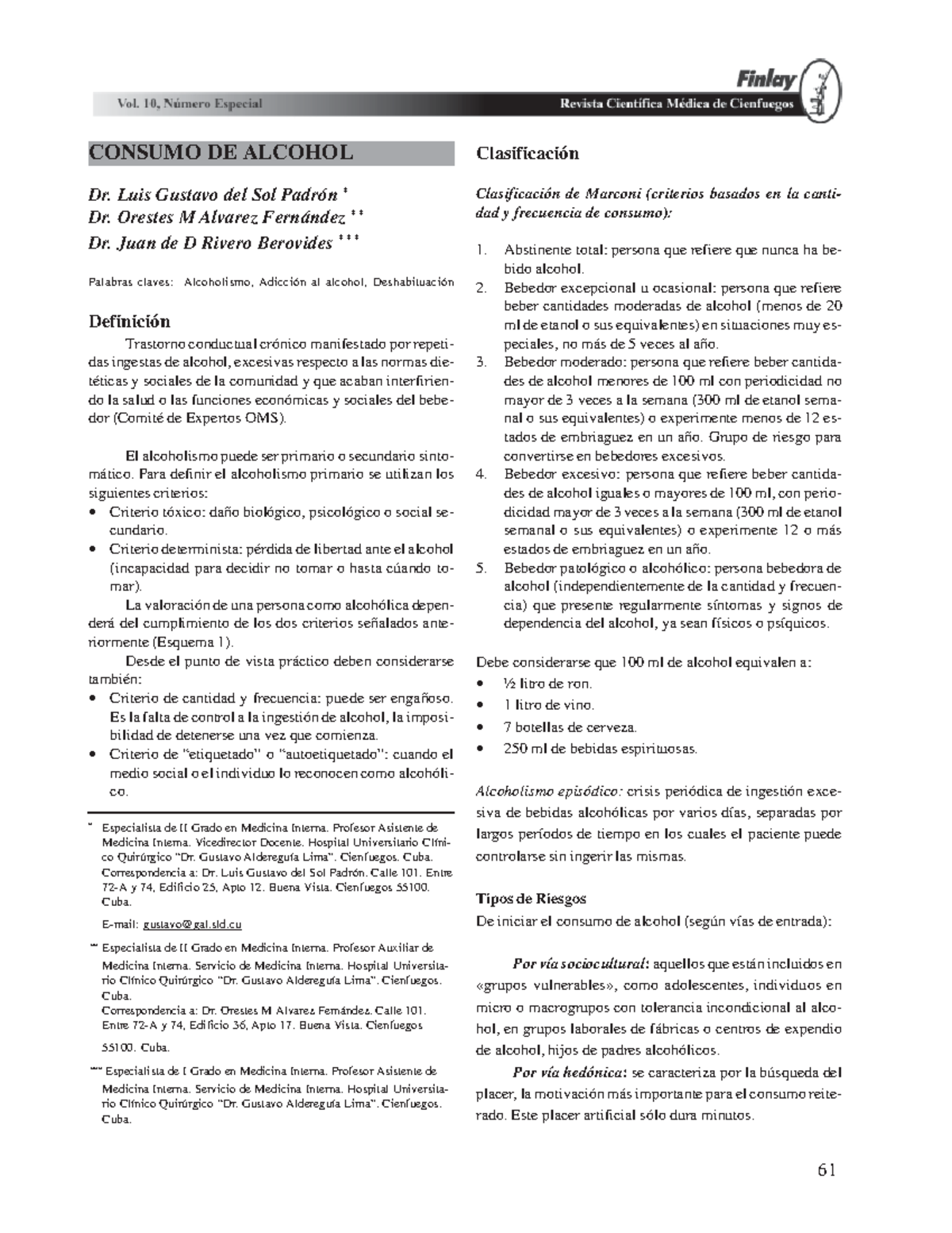 C13 Consumo de Alcohol: Definición y Clasificación del Problema - Studocu