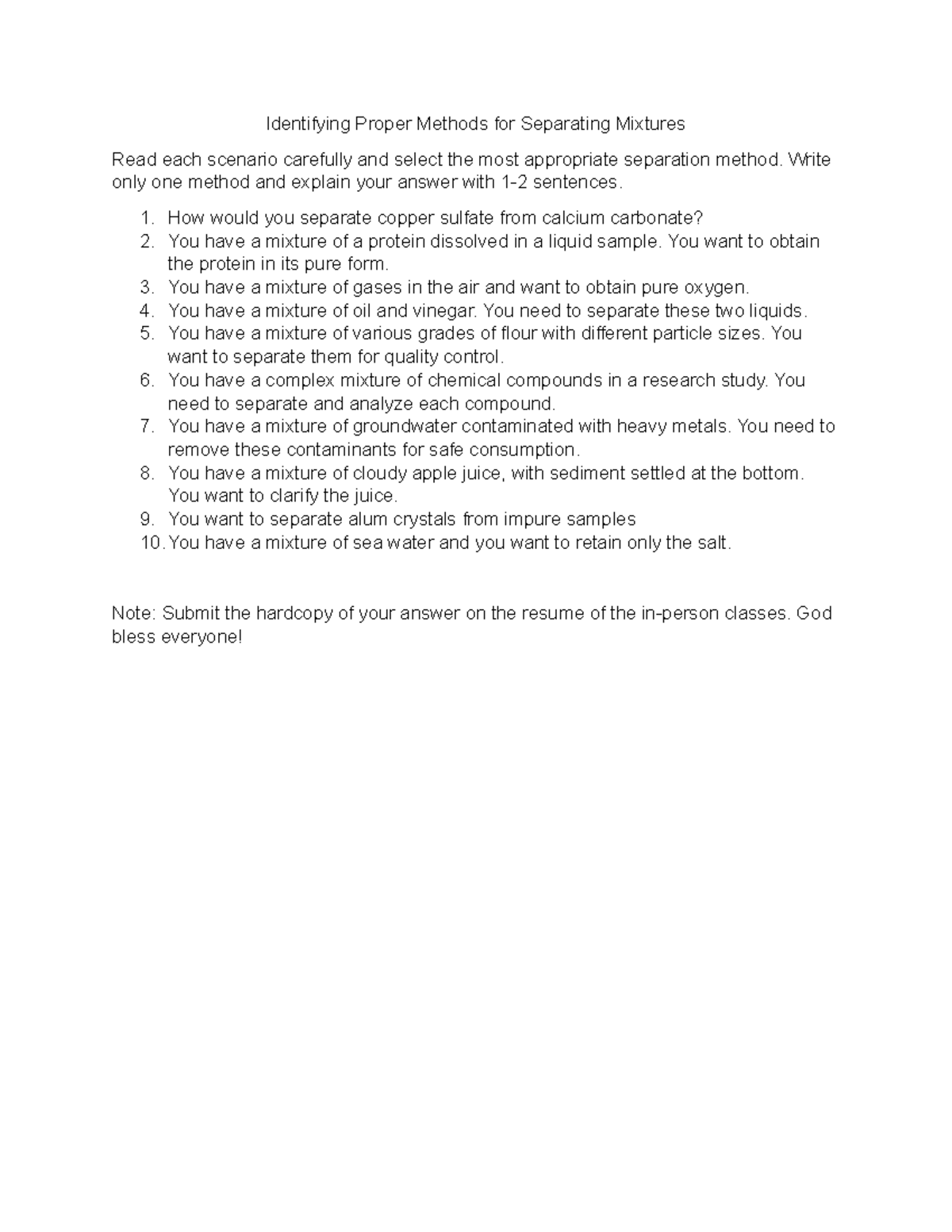 Methods for Separating Mixtures: Techniques and Explanations - Studocu