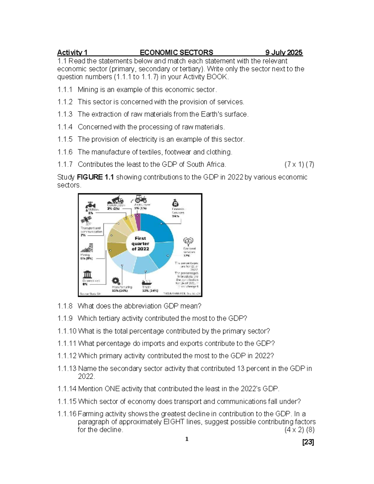 Economic Sectors Overview: Activities 1-24 for Economic Geography 2025 ...
