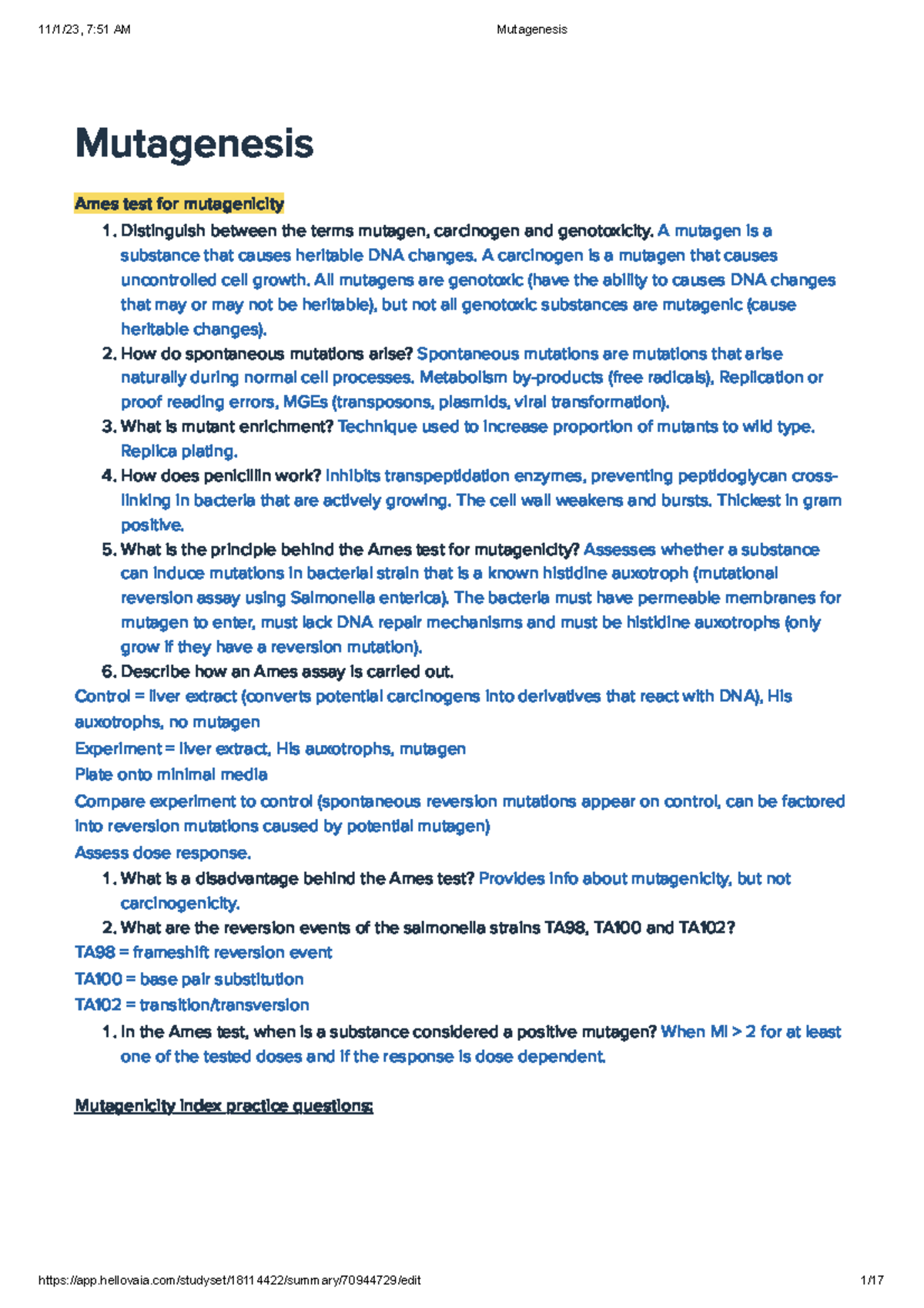 Mutagenesis: Understanding the Ames Test for Mutagenicity - Studocu