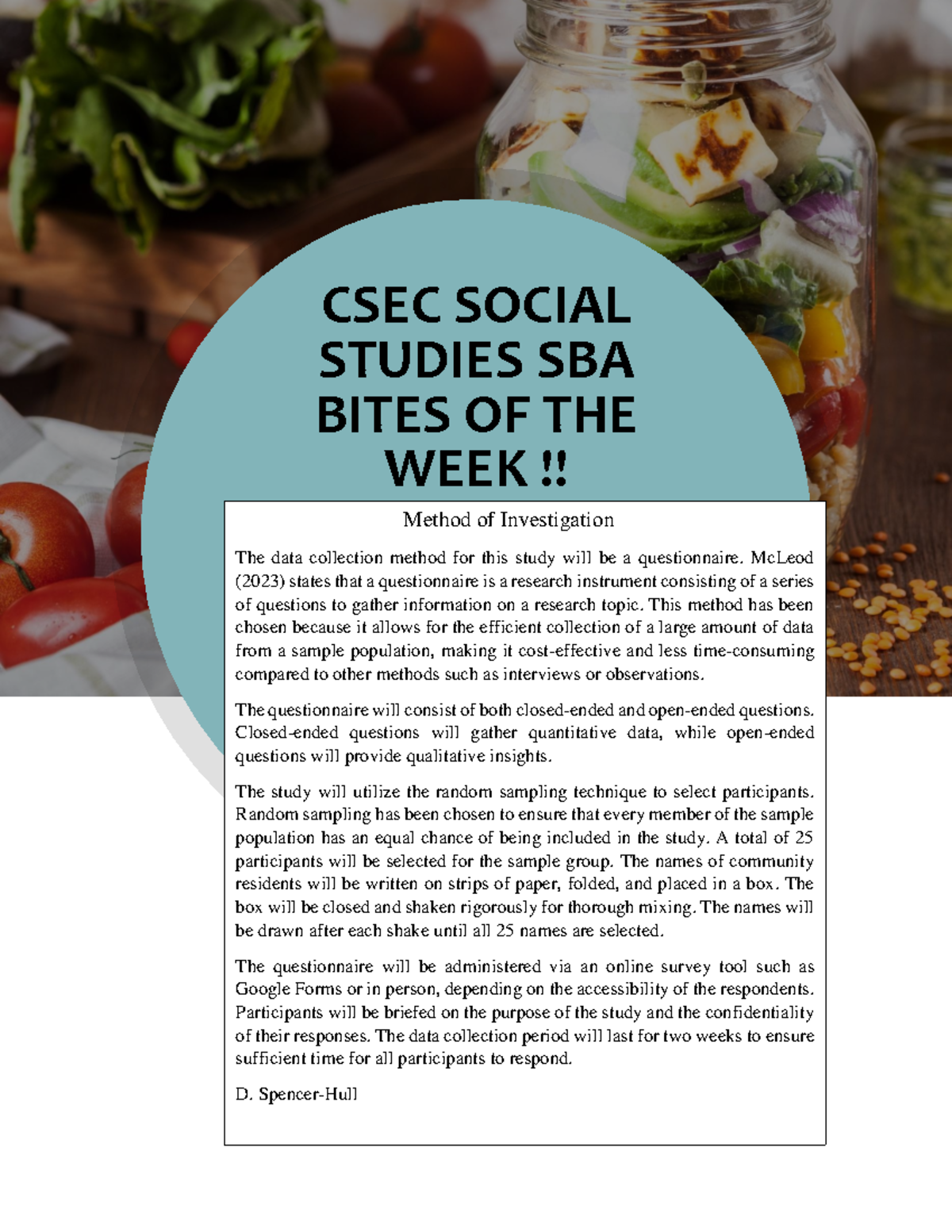 CSEC Social Studies SBA: Data Collection Method & Analysis - Studocu