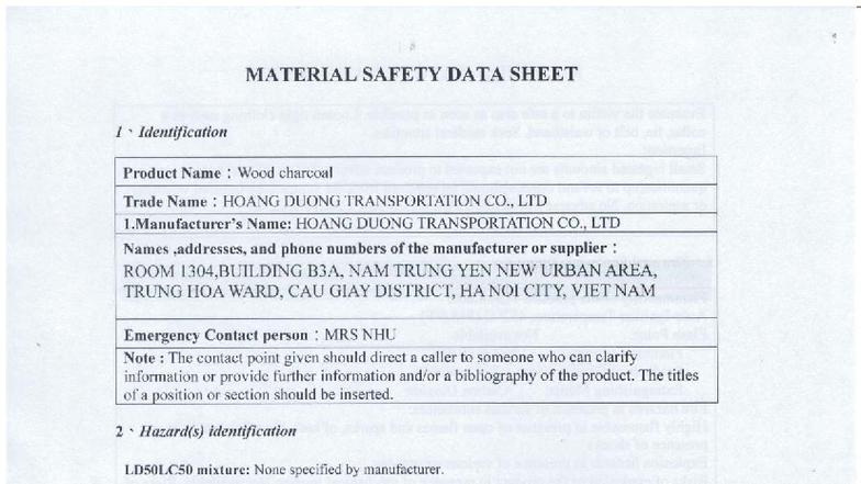 MSDS for Wood Charcoal - CCSDSCSD - Studocu
