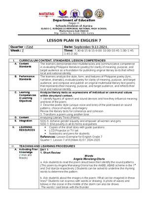 Matatag LP-Q1-W1 Day 3 - Republic of the Philippines Department of ...