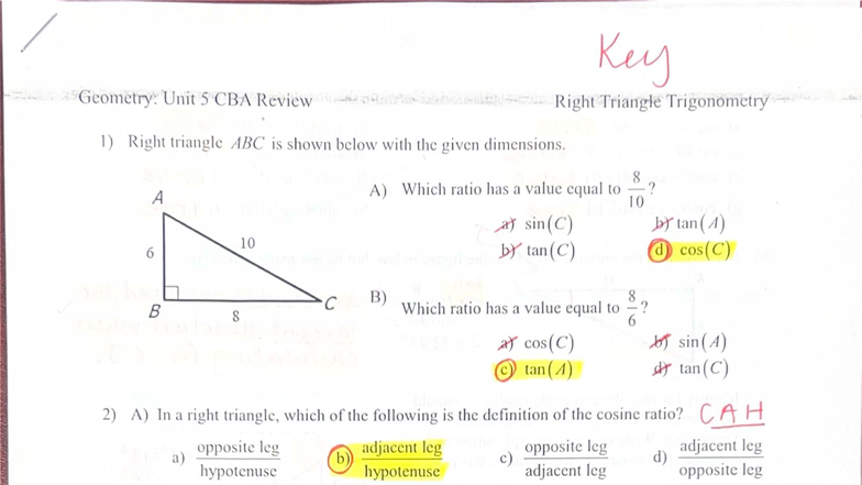 Key Geometry: Unit 5 CBA Review on Right Triangle Trigonometry - Studocu