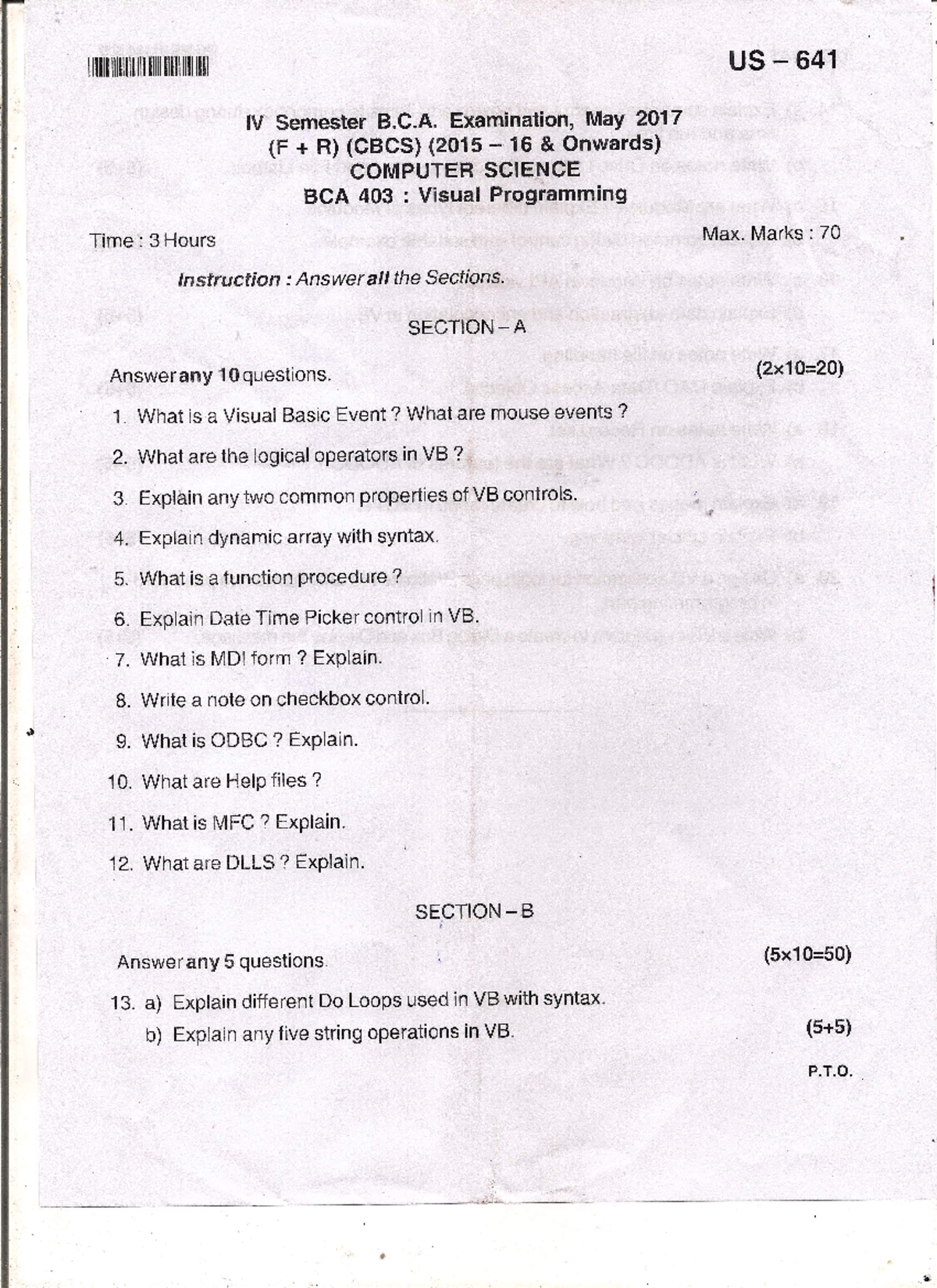 Visual Programming - question paper - UNIX Programming - Studocu