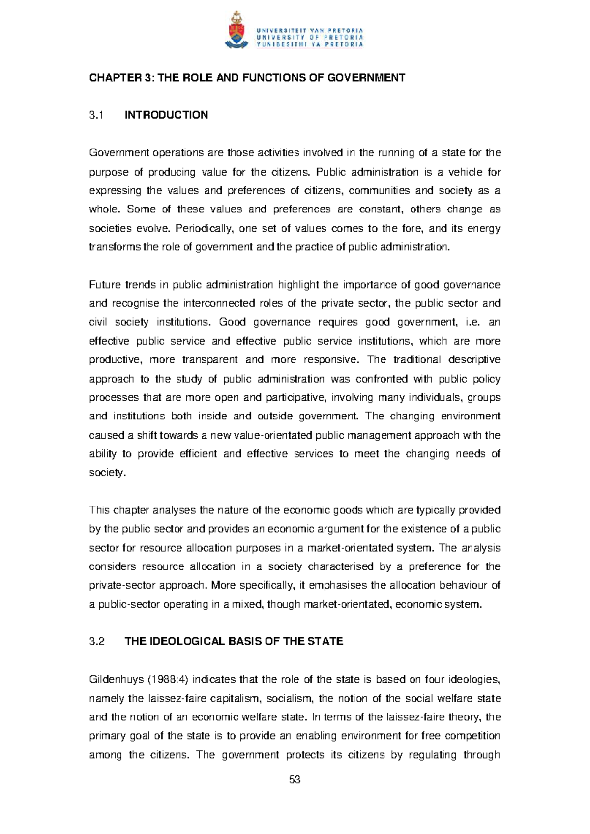 CHAPTER 3: GOVERNMENT ROLES AND FUNCTIONS IN PUBLIC ADMINISTRATION ...