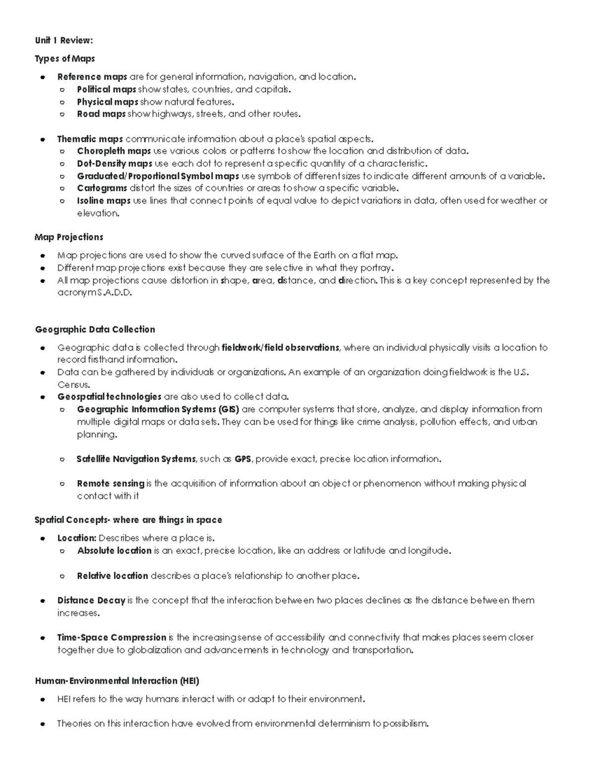 Unit 1 Review: Geography Concepts & Mapping Techniques - Studocu