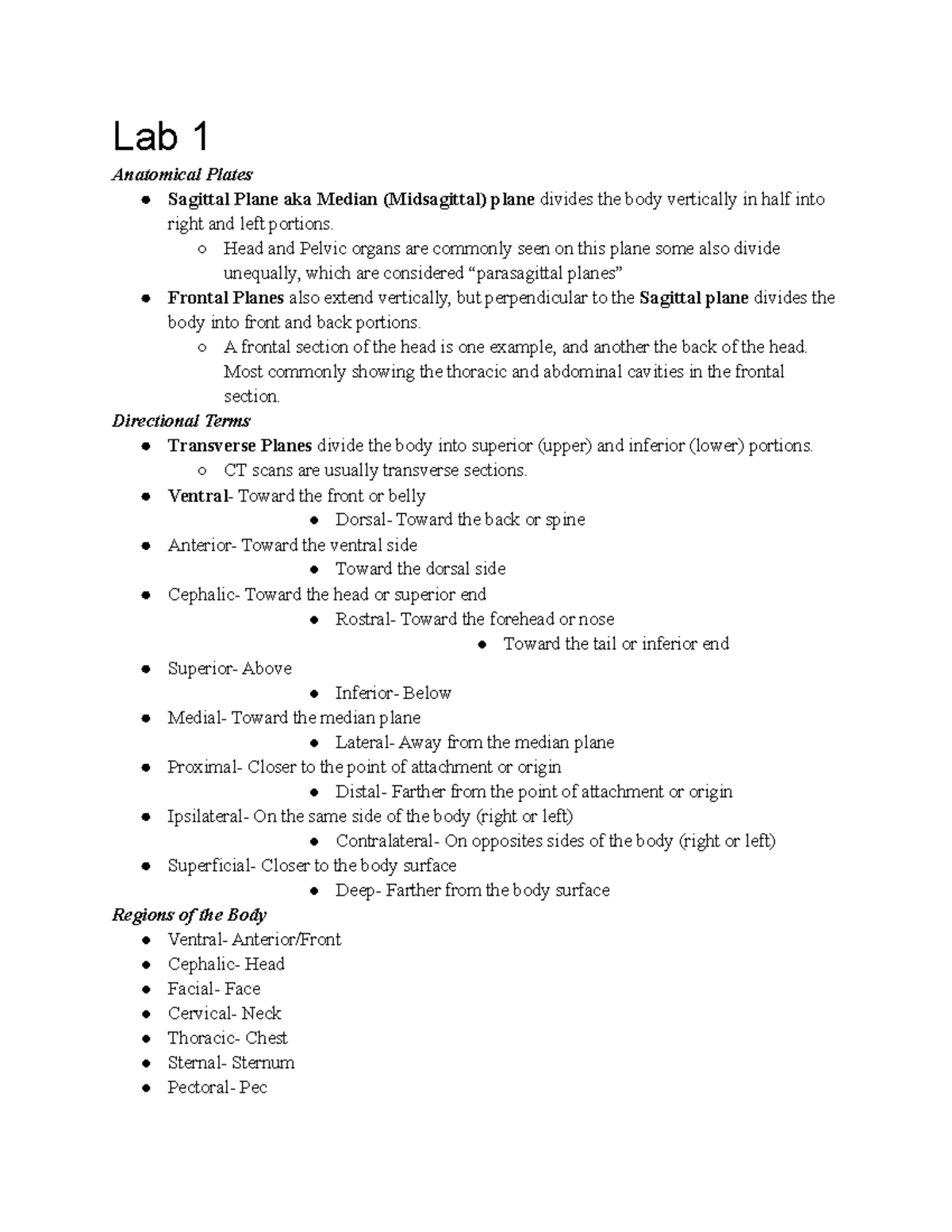 Anatomy & Physiology Notes - Lab 1 Anatomical Plates Sagittal Plane aka ...