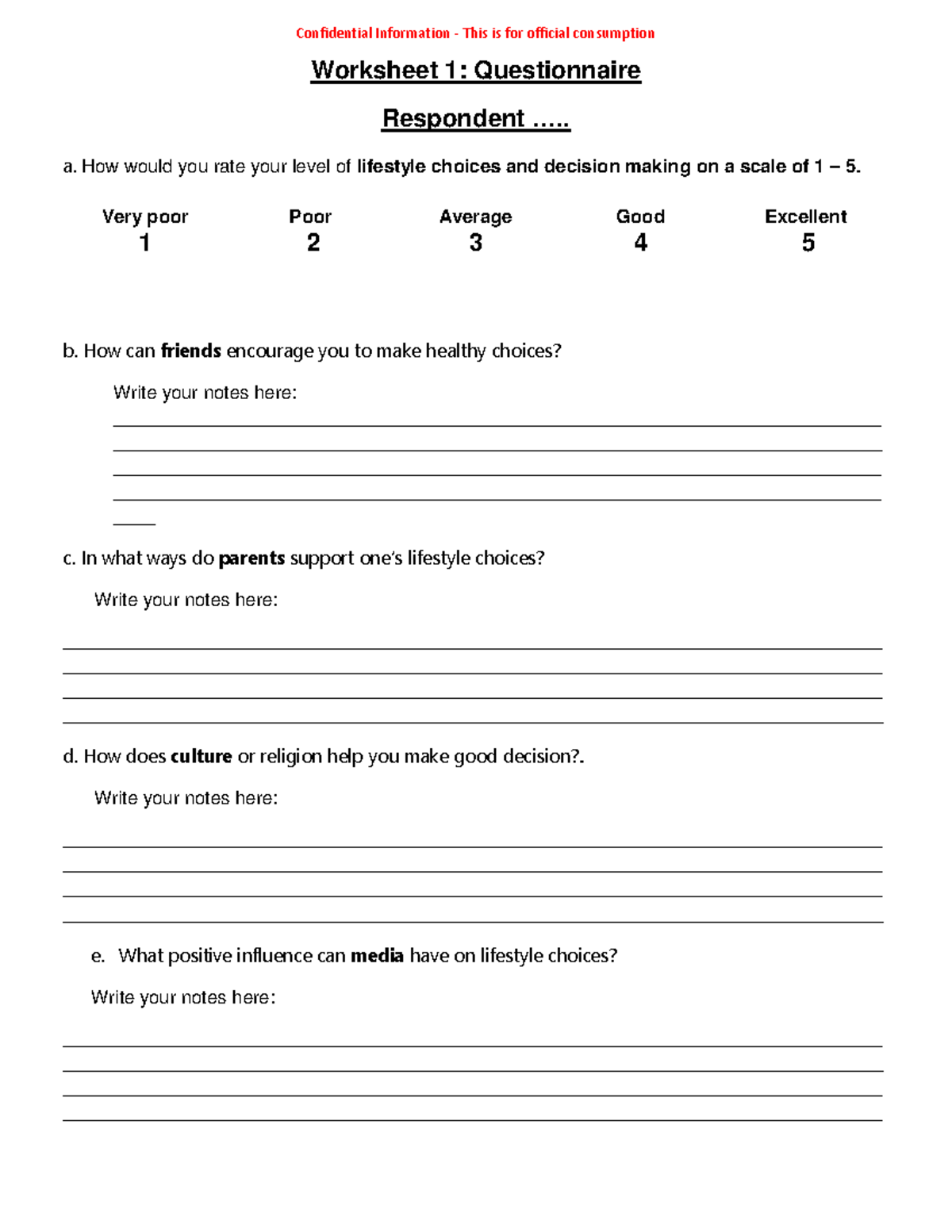 GR 11 LIFE Orientation Project Worksheets: Lifestyle Choices Analysis ...