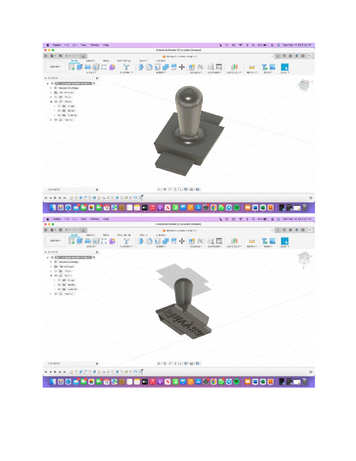 Fusion 360 stamp assignment - Fusion File Edit View Window Help 67% Wed ...