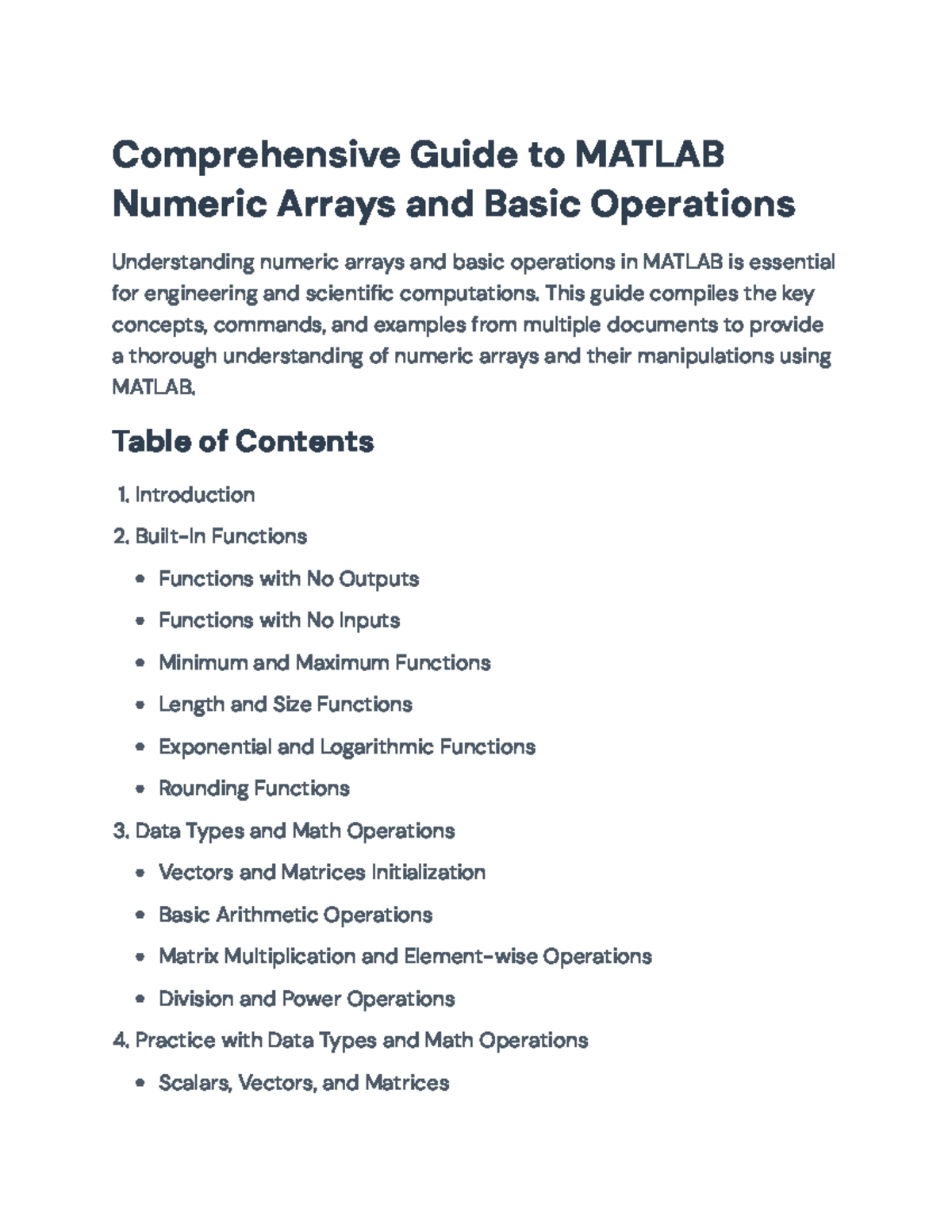 MATLAB Essentials: Numeric Arrays & Basic Operations Guide ...