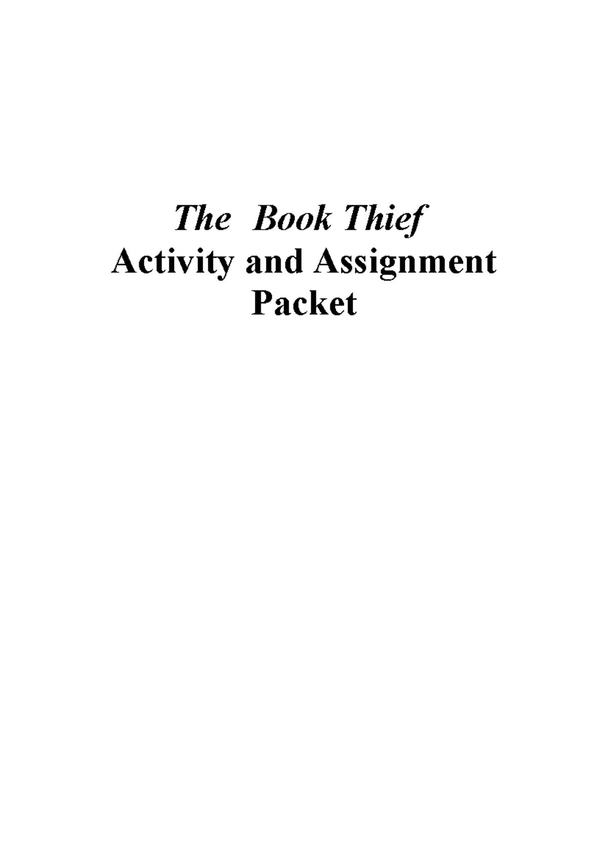 The Book Thief: Activity & Assignment Packet for Literature Class ...