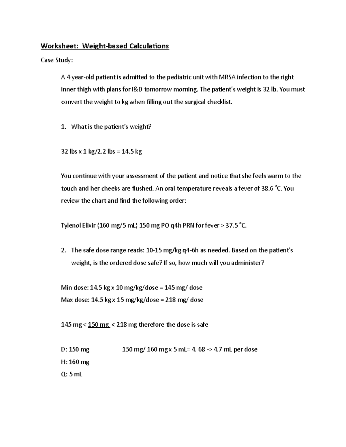 Week 6 Worksheet- Weight based calculations answers 1 - Worksheet ...