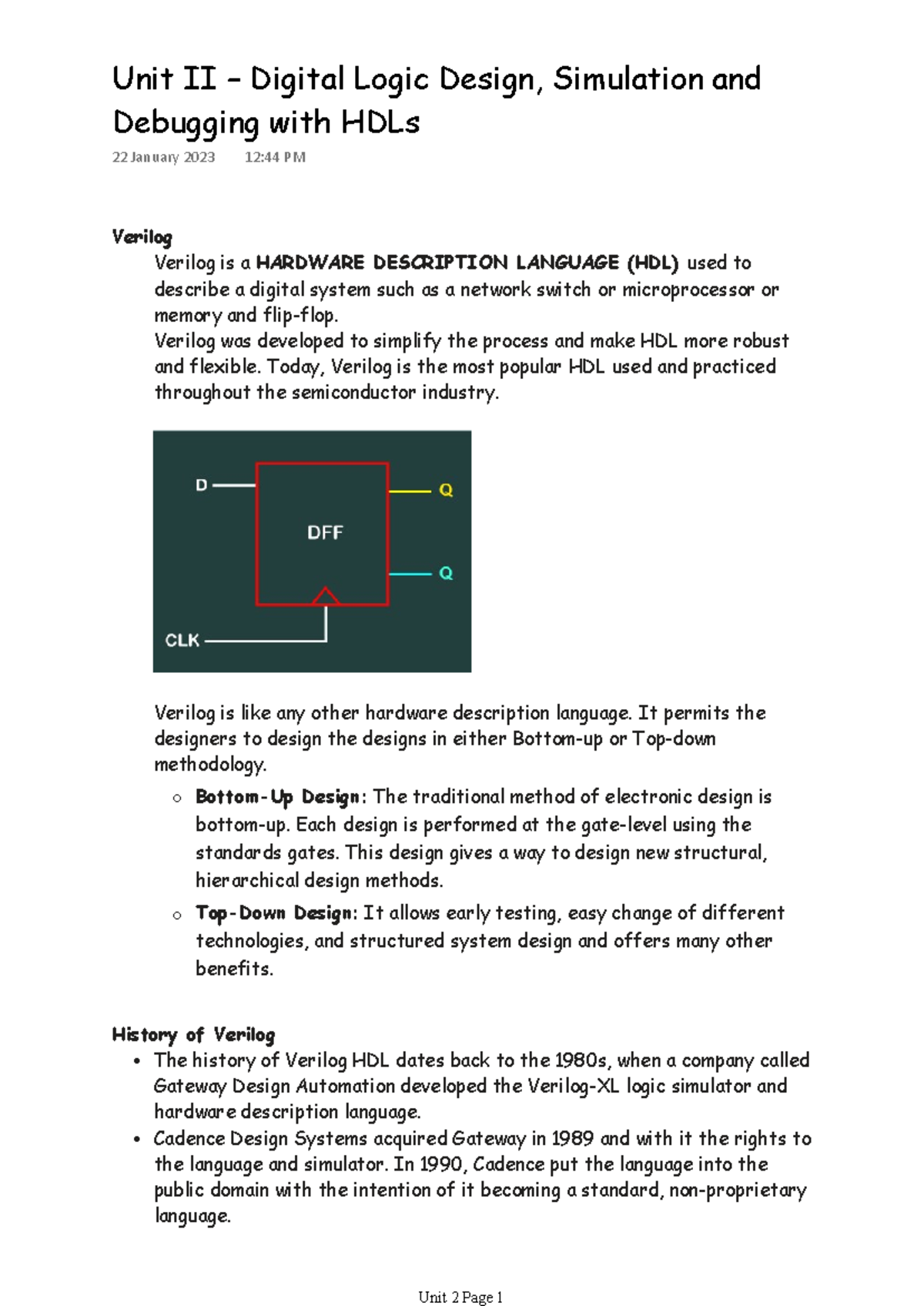 Unit 2 - Digital Logic Design: Verilog HDL Overview and Applications ...