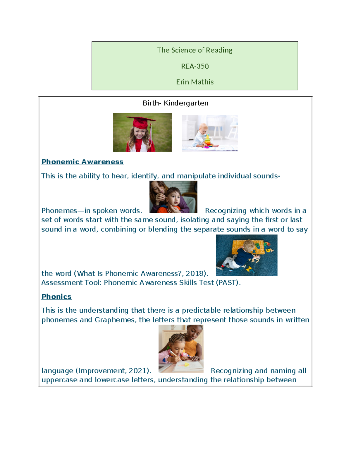 Phonemic Awareness & Reading Skills for K-2 (EDU 101) - Studocu