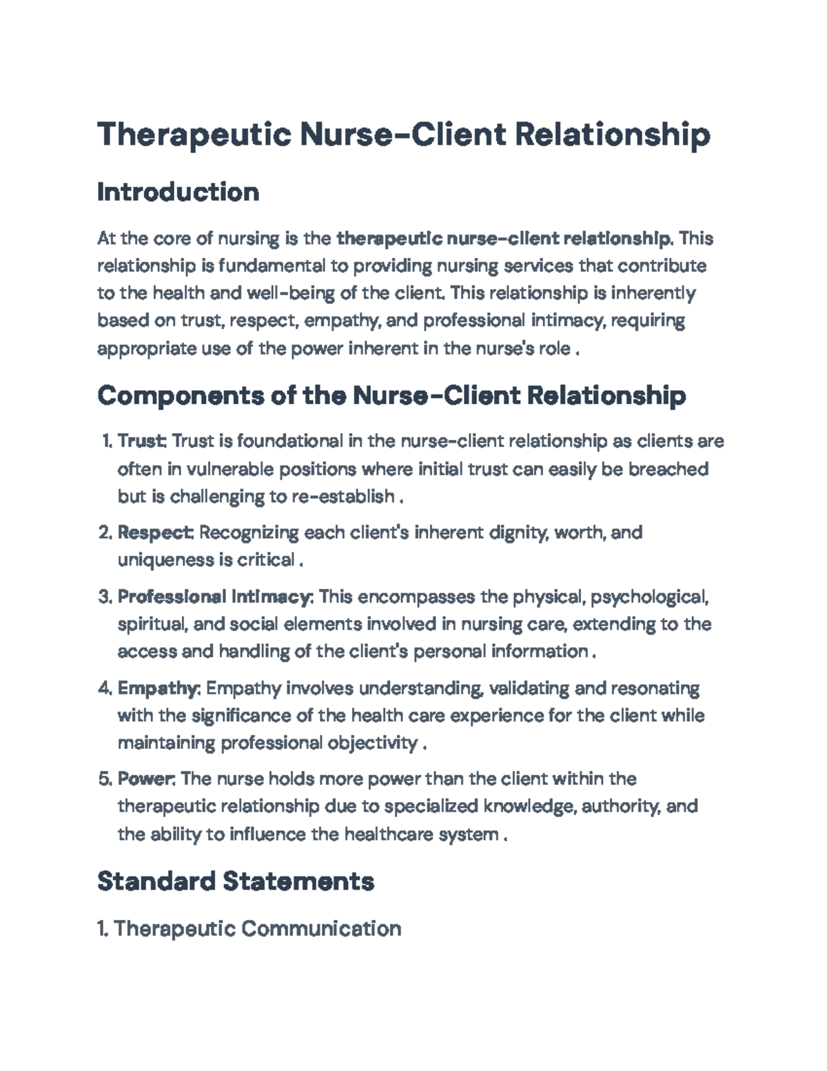 Therapeutic Nurse-Client Relationship: Standards and Essential ...