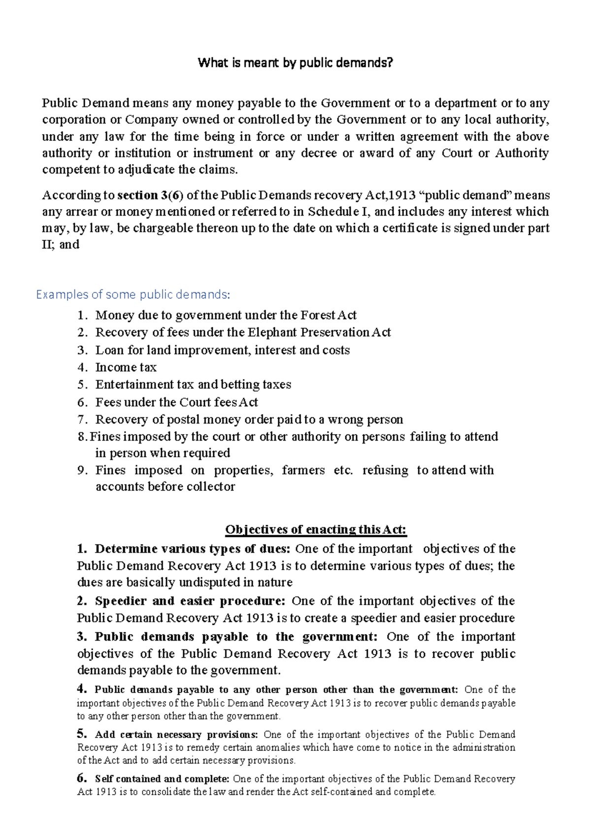 Public Demand Recovery Act 1913: Key Objectives & Procedures - Studocu