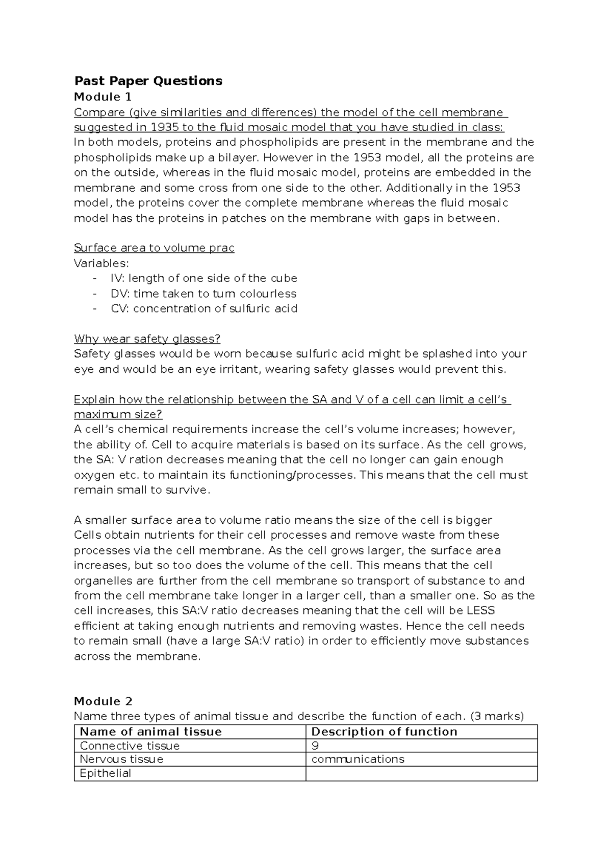 Biology Past Paper Questions: Cell Membrane Models & Transport Systems ...