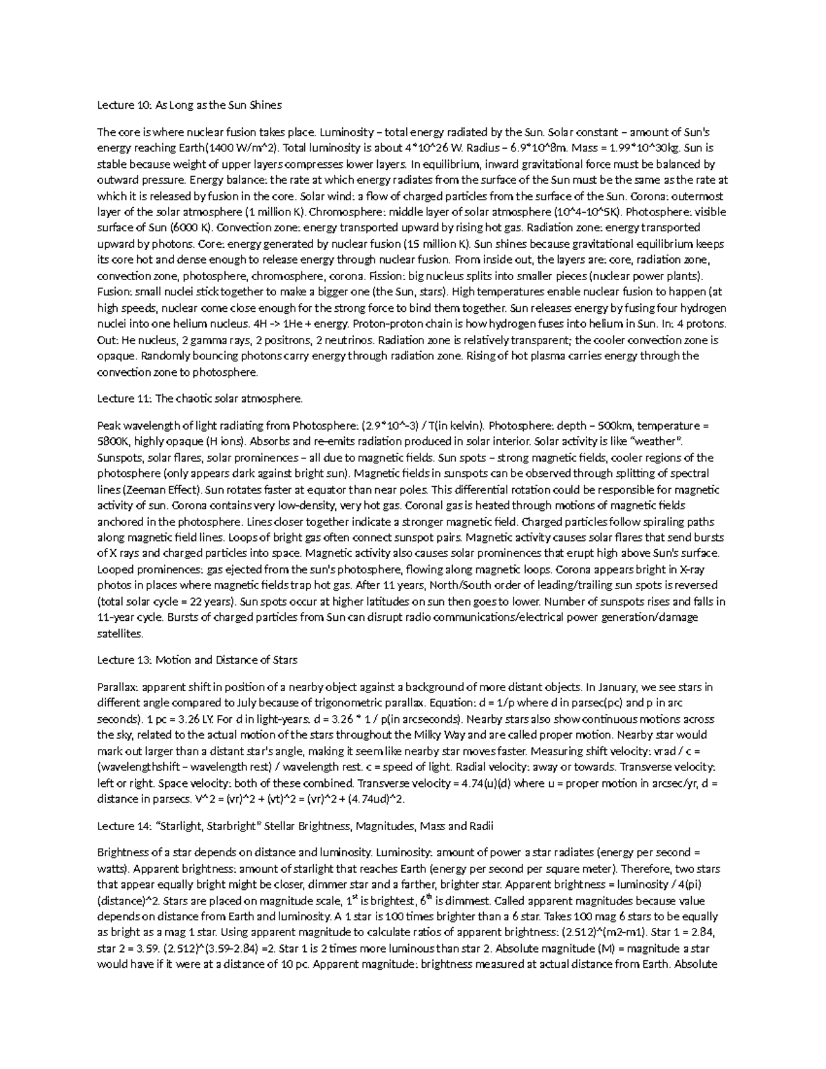 Astronomy 101: Comprehensive Notes for Exam 2 - Studocu