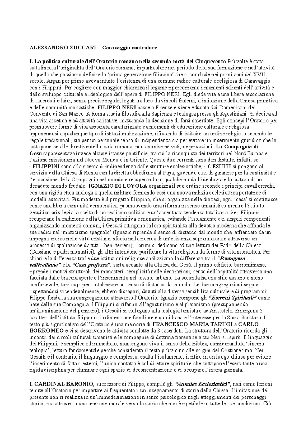 Riassunto Caravaggio Controluce parte 1 - ALESSANDRO ZUCCARI ...