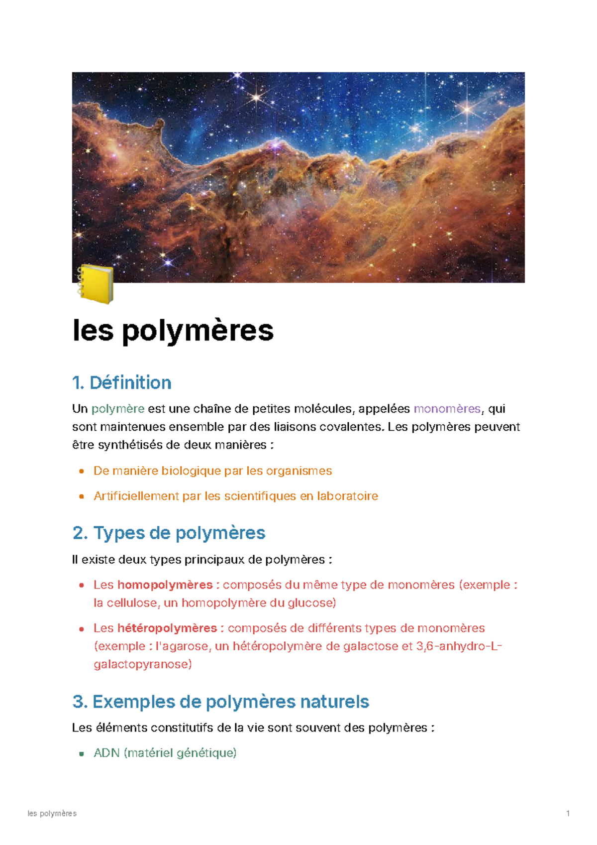 Les polymères - petite fiche sur les polymères - les polymères 1 📒 les ...
