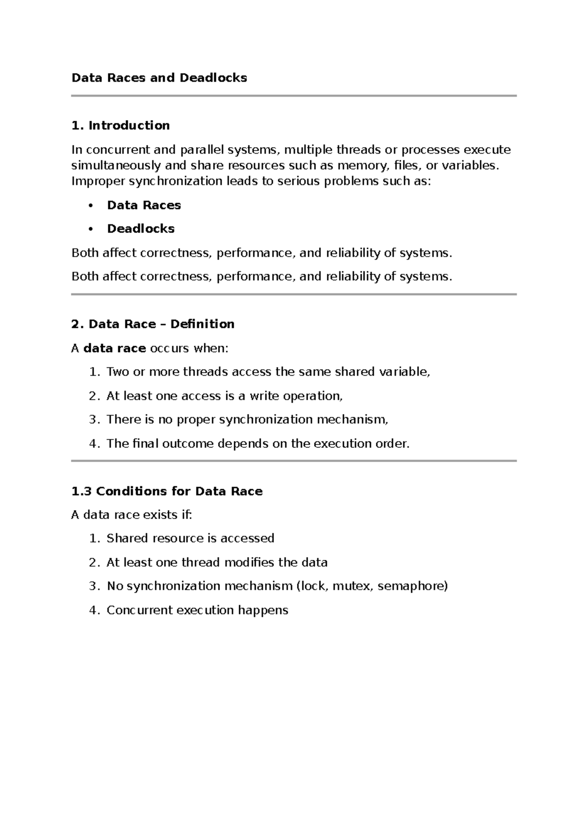 Data Races and Deadlocks: Concepts and Implications in CS101 - Studocu