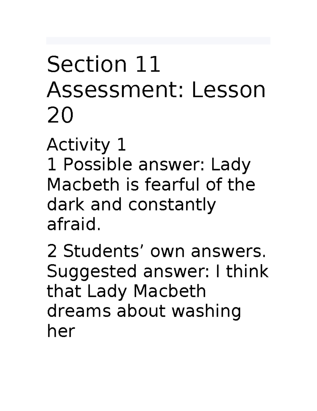 ENG 101: Section 11 Assessment - Lesson 20 Activities on Lady Macbeth ...