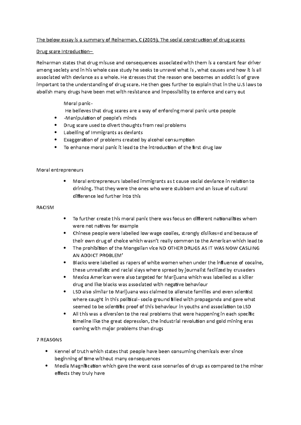 Summary of Reinarman, C (2009): Social Construction of Drug Scares ...