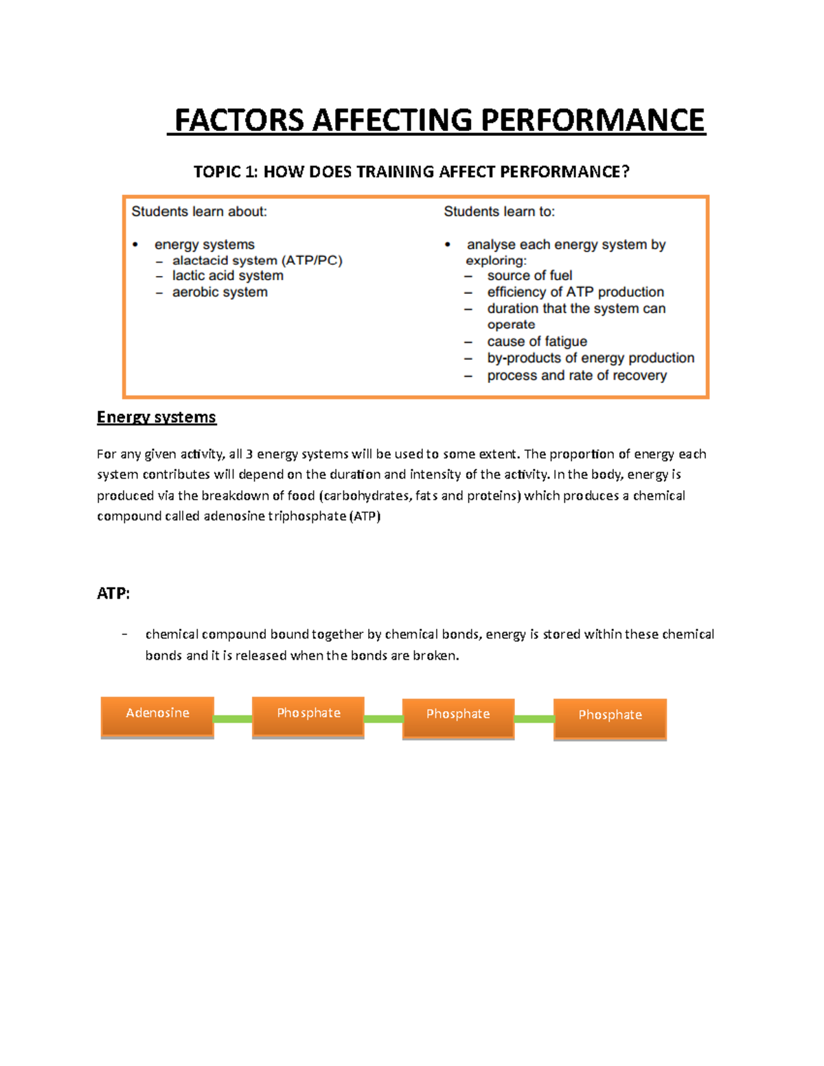 Pdhpe Core 2 Final Exam Study Notes: Factors Affecting Performance ...