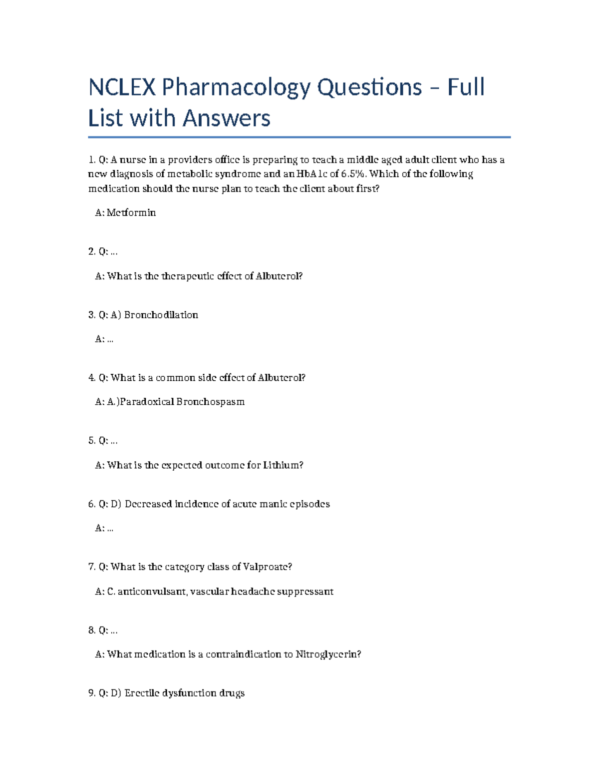 NCLEX Pharmacology Questions & Answers: Comprehensive Guide - Studocu