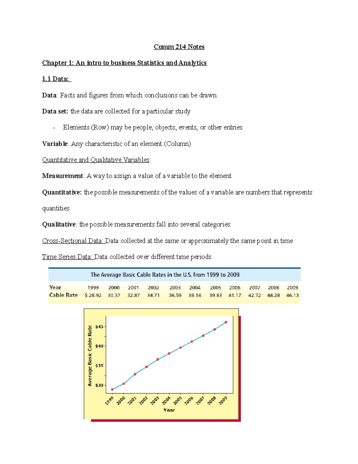 Comm 214 Notes: Chapter 1 - Introduction to Business Statistics ...
